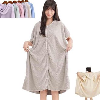 Generic Peignoir de bain confortable &agrave; capuche textur&eacute; pour femme, peignoir long &agrave; capuche en peluche, doux et &agrave; s&eacute;chage rapide, gris, Taille unique