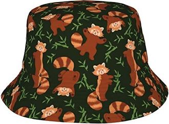 Generic Mode Seau Chapeau Motif de Panda Roux et de Feuilles de Bambou Chapeaux de Visière Unisex Bobs Femme pour Hommes Filles Femmes
