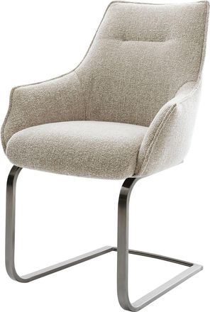 DELIFE Schwingstuhl Alja-Flex mit Armlehnen Freischwinger flach Graphit Webstoff Soft Beige Taschenfederkern