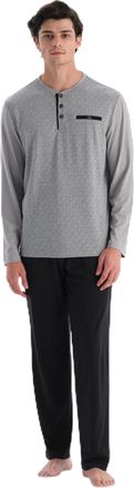 Dagi Mens Light Grey Long Sleeve Jacquard Detail Shirt and Pants Pajama Set, 2XL