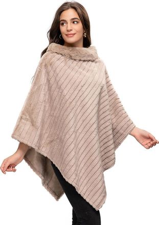 Glamexx24 Damen Poncho Eleganter Cape Winter Poncho mit Rundhalsausschnitt, dicker Umhang aus warmem Strickfell, Sand