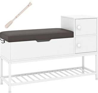 Giantex Schuhbank mit Sitzfl&auml;che, Sitzbank mit Stauraum, Schuhl&ouml;ffel, 1 Ablage & 2 Schubladen, 100 x 30 x 68 cm, Schuhregal schmal f&uuml;r Eingangsbereich, Wohnzi