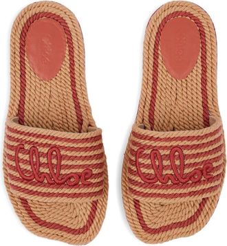 Chlo&eacute; Striped Logo-Braided Sandal - Red