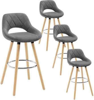 Woltu Tabouret Bar, Lot de 4, Chaise Haute Bar, Tabouret Haut avec Dossier et Repose-Pieds, Cadre en Bois, Siège en Lin, Gris foncé, BH111dgr-4