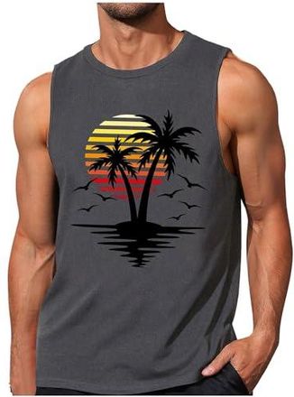 Generic D&eacute;bardeur de course &agrave; pied hawa&iuml;en pour homme, motif palmier hawa&iuml;en, entra&icirc;nement, sport, vacances, maillots de sport, d&eacute;bardeur athl&eacute;tique, chemise 