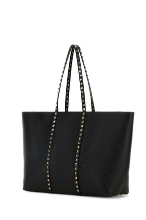 Valentino Garavani Womens Black Leather Medium Rockstud Shopping Bag Nero Borse A Mano