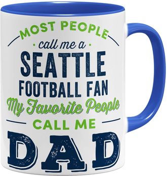 OM3 Seattle-Fan Tasse - Keramik Becher - American Football Mug - 11oz 325ml - Beidseitig Bedruckt - Royalblau