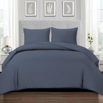 Pizuna 800 Fadenzahl aus Bettw&auml;sche Beruhigendes Dunkel blau, 100% Langstaple Baumwolle Bettbezug & Kissenbezug, 100% Baumwolle Mako Satin 2-Teilig Bettw&auml;sch