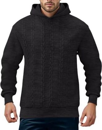Generic Sweat &agrave; capuche uni l&eacute;ger pour homme, couleur unie, pull en tricot d&eacute;contract&eacute; &agrave; manches longues, pull dhiver 2025, v&ecirc;tements pour entra&icirc;nement int&eacute;ri