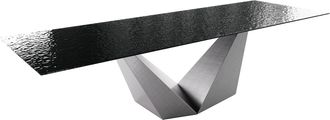 DELIFE Esszimmertisch Edge Reliefglas Rauchschwarz 3D-Design 300x100 Prisma Metallic Silber