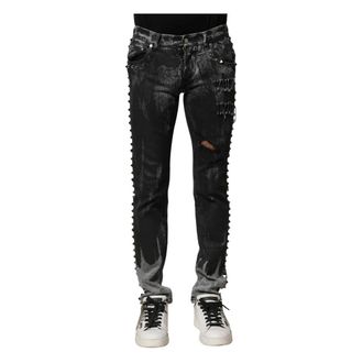 Dolce & Gabbana Schwarze Gewaschene Verzierte Skinny Denim Jeans - - Jeans - Herren - Schwarzk - S