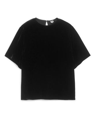 Arket T-Shirt Aus Samt -Schwarz