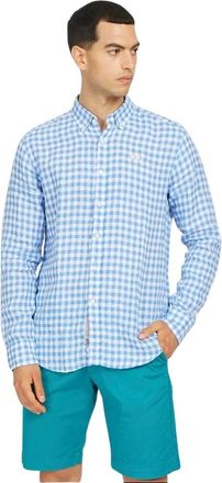 La Martina Homme, Chemises, Bleu, Taille: S Chemise en lin &agrave; carreaux