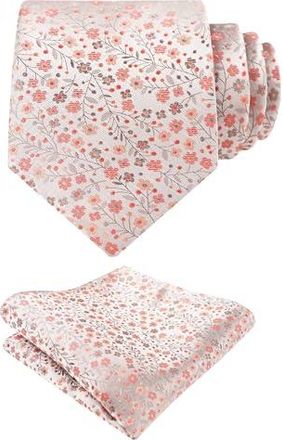 Alizeal Cravate florale de couleur claire pour homme et petite fleur colorée pour fête de mariage, 142-Argent + Corail, taille unique