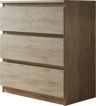 Mirjan24 Kommode mit 3 Schubladen Malwa M3, Anrichte, Diele, Flur, Highboard, Mehrzweckschrank, Sideboard, Wohnzimmer, Esszimmer (Sonoma Eiche)