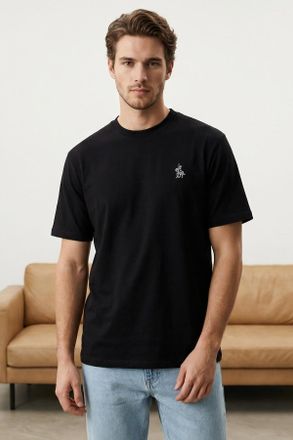 Trendyol MAN Herren Schwarz Bestickt Kurz Oversize T-Shirts
