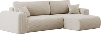 KAISER Ecksofa mit Schlaffunktion und Stauraum f&uuml;r Bettzeug, L-f&ouml;rmiges Sofa, Capri Stoff Poso Ecru Rechts