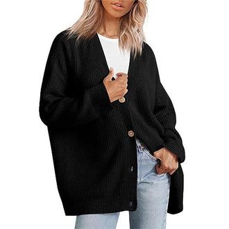 Generic Cardigan d&eacute;contract&eacute; &agrave; manches longues pour femmes, coupe d&eacute;contract&eacute;e, col en V, boutonn&eacute;, ouvert sur le devant, gris, taille M, pour un usage quotid
