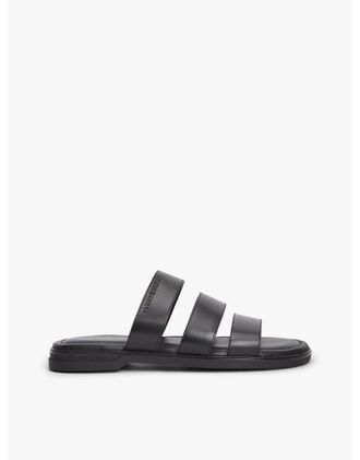 Tommy Hilfiger Riemensandalen aus Leder in Schwarz mit gepr&auml;gtem Logo