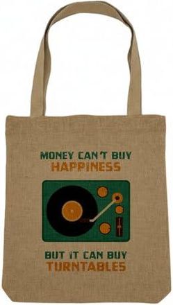 Fabulous Sac Shopping Tote Bag Aspect Lin - Turntables - Money Cant Buy Happiness Music DJ Sac de Courses Toile Epaisse 360g Beige Naturel Cabas Port&eacute; Epaule S