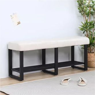 Generic Beige, 2-in-1-Schuhbank Aus Samt Mit Stauraum - Eingangsbereich Und Fußendebank Mit Metallrahmen(100 x 32 x 45 cm)