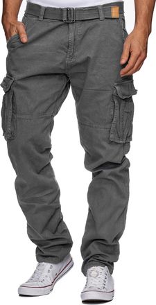 Indicode Herren William Cargohose aus Baumwolle m. 7 Taschen inkl. G&uuml;rtel | Outdoorhose Iron, XXL