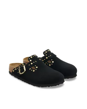 Birkenstock Womens Clogs Boston Suede Black Slippers Flat Shoes