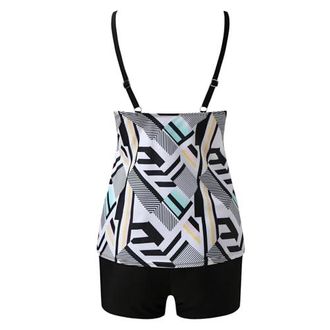 Generic Maillot de bain deux pi&egrave;ces tankini imprim&eacute; pour femme avec short boyshort bretelles spaghetti r&eacute;glables maillot de bain femme S maillot de bain, gris