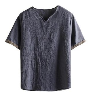 Generico T-shirt en lin m&eacute;lang&eacute; l&eacute;ger et respirant pour homme pour les loisirs en &eacute;t&eacute;, gris, 5X-Large