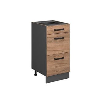 Vicco Meuble Cuisine R-Line, Chêne de Force doré/Anthracite, 40 cm avec tiroirs, sans Plan de Travail