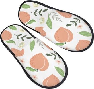 Generic Peluche Pantoufles Motif aquarelle de p&ecirc;ches et de feuilles Antid&eacute;rapant Chaussons pour Homme Classiques Chaud Chausson Maison Int&eacute;rieur Ext&eacute;rieur L