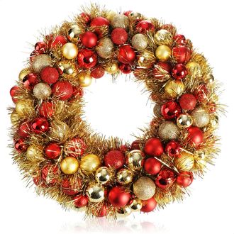 Com-Four Türkranz Weihnachten - Adventskranz mit Lametta und Christbaumkugeln in schönen Farben Ø ca. 40 cm - toll glänzende Weihnachtsdeko - Tischkranz