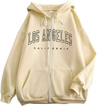 Generic Sweat &agrave; Capuche Zipp&eacute; Femme Los Angeles California Imprim&eacute; Hoodie Sweat-Shirt Surdimensionn&eacute;E Manches Longues Vest &agrave; Capuche Vintage Sport Y119K Egirl