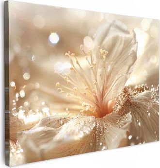 MuchoWow © Leinwand 70x50 cm Deko Schlafzimmer Aesthetic Leinwandbilder Wohnzimmer Gemälde Foto Geschenk Living Room Decoration Blume - Weiß - Glitzer - Gold -