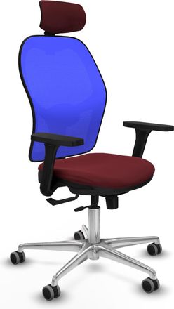 Piqueras y Crespo Ergonomischer Schreibtischstuhl mit 3D-Armen, h&ouml;henverstellbare Lendenwirbelst&uuml;tze und h&ouml;henverstellbares Kopfteil, Blau/Kastanienbraun