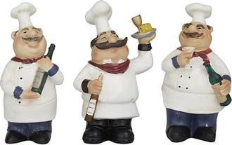 Deco 79 Polystone Chef Skulptur (Set mit 3 Chef) 12,7 cm, 10,2 cm, 15,2 cm H, Weiß