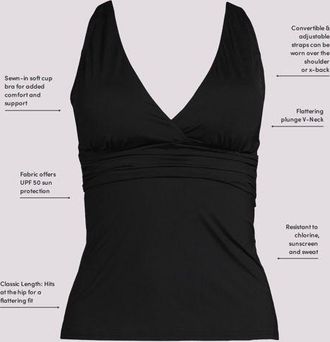Lands End Tankinitop mit V-Ausschnitt, Damen, Größe:48-50 plus, Schwarz, Nylon-Mischung, by Lands End