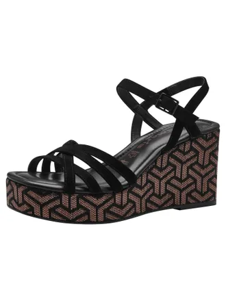 Tamaris Damen Plateau Sandalen Leder Keilabsatz Sommer; BLACK/schwarz; 37 EU