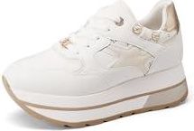 Queen Helena Baskets Platform Alte Baskets Casual Femme X32-32, Blanc et or., 35 EU