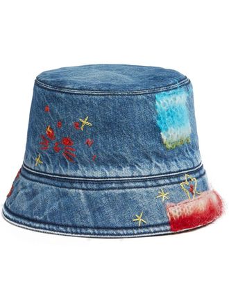 Marni bob en jean &agrave; logo brod&eacute; - Bleu