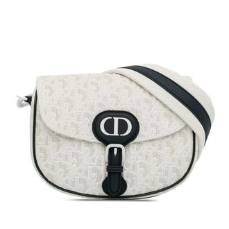Dior White Medium Perforated Calfskin Oblique Bobby Flap Bag
