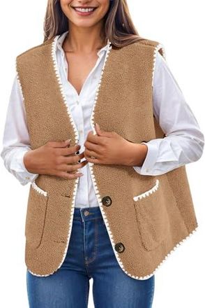 Generic D&eacute;bardeur en polaire dagneau sans manches pour femme, kaki, XXL