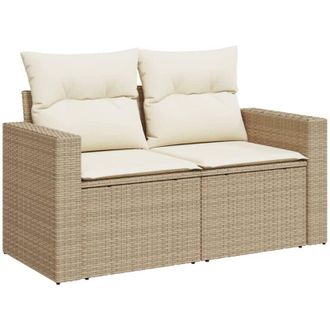 vidaXL Vidaxl - Canap&eacute; de jardin avec coussins 2 places beige r&eacute;sine tress&eacute;e