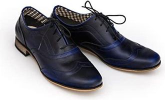 Zapato Chaussures Oxford &agrave; lacets en cuir faites &agrave; la main - Style d&eacute;contract&eacute; - Pour le travail, les affaires - Mod&egrave;le 246, Bleu effiloch&eacute;, 38 EU