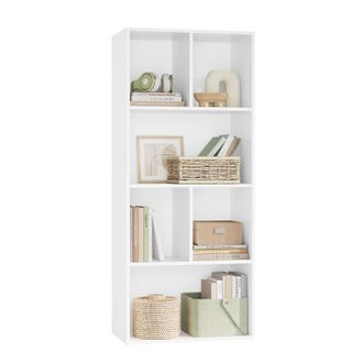 Woltu B&uuml;cherregal mit 6 F&auml;chern, B&uuml;cherschrank wei&szlig;, Standregal freistehend, B&uuml;roregal modern, Aufbewahrungsregal Aktenregal Raumteiler, 50 x 121 x 29 cm