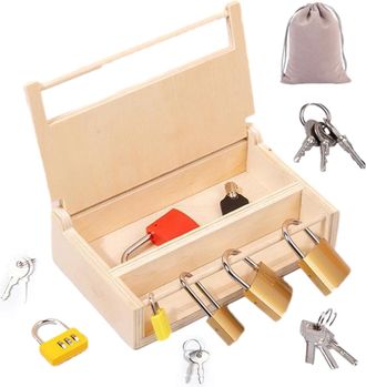 Generico Spielzeug mit Schloss und Schl&uuml;ssel f&uuml;r Kleinkinder: Sicherheitskoffer aus Hartholz, 12 cm, Material, interaktive logische Herausforderung, Erleichter