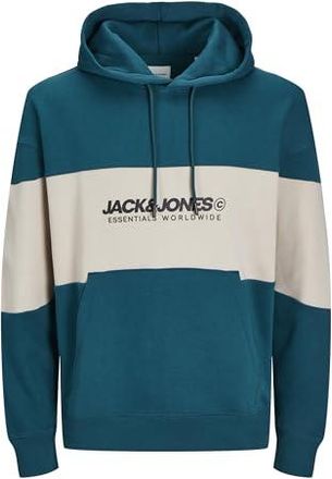 Jack & Jones JACK&JONES Jjelegacy Blocking Sweat à Capuche Noos Sweatshirt, Bleu Sarcelle Profond/détail : Blocage, S Homme
