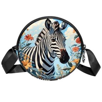 Generic Petit sac &agrave; bandouli&egrave;re rond pour femme, motif z&eacute;br&eacute; avec fermeture &eacute;clair, bretelles r&eacute;glables, sac &agrave; main rond d&eacute;contract&eacute; pour femmes et filles