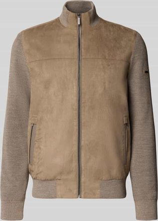 Bugatti Strickjacke mit Rei&szlig;verschluss und Label-Detail