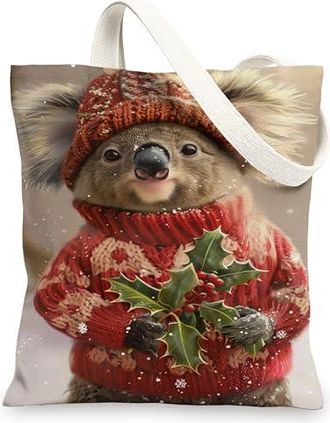 Generic Sacs fourre-tout en toile motif koala, adorable motif animal, sacs dépicerie réutilisables, vacances fantaisistes, légers et lavables, rouge, 33 x 38 